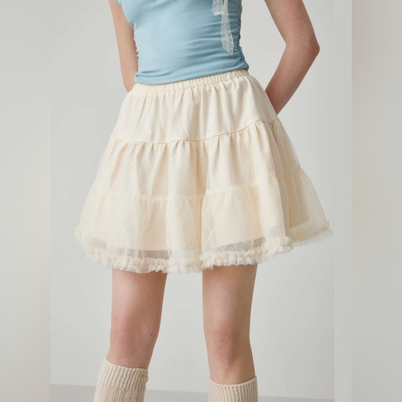 Cider | Skirts | Cider Middle Waist Solid Ruffle Mini Skirt In Beige ...